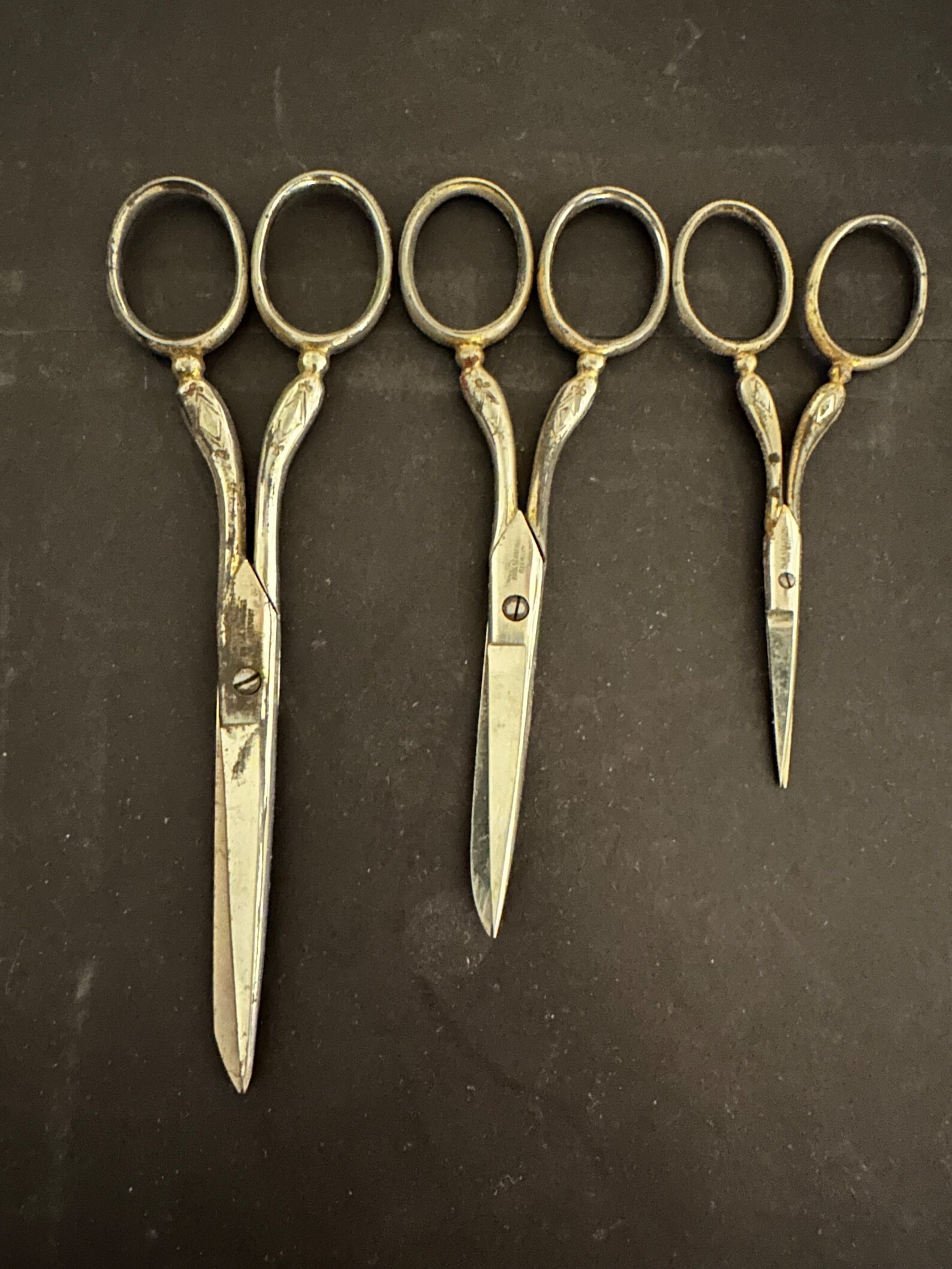 ANTIQUE Cased Set of Three Paul Schreiner Steel Sewing GERMANY SCISSORS ...