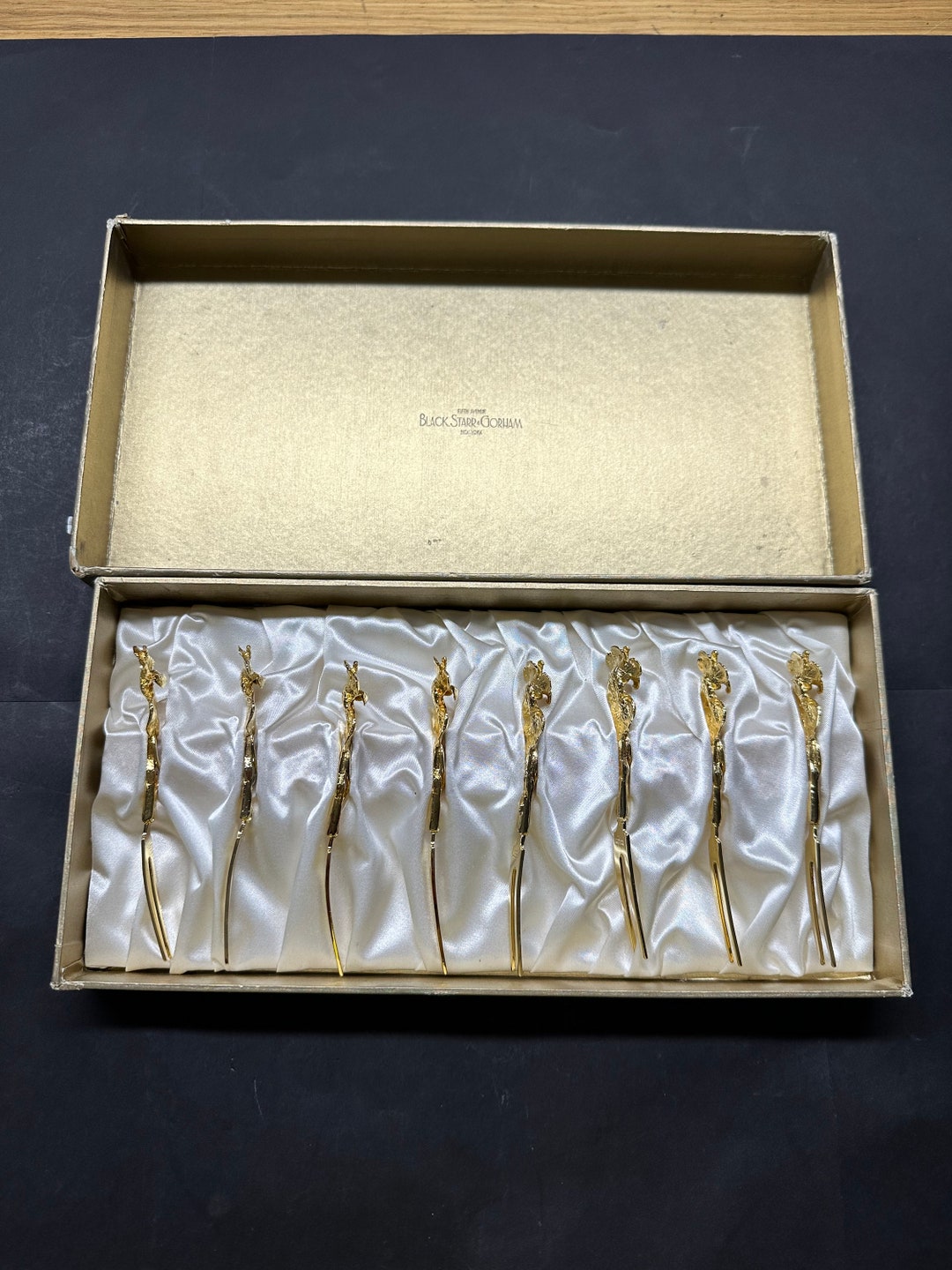 GORHAM Gold Vermeil Sterling Silver COCKTAIL Fruit FORK Flower Blossom ...