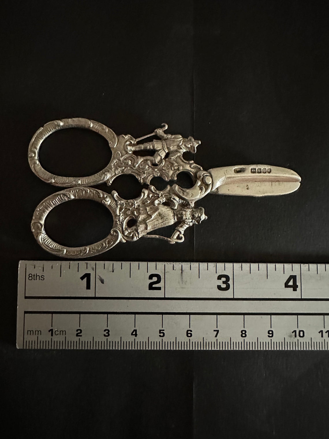 ANTIQUE Sterling SILVER Victorian "dutch" Helmark SCISSORS 1897 36g (1 ...