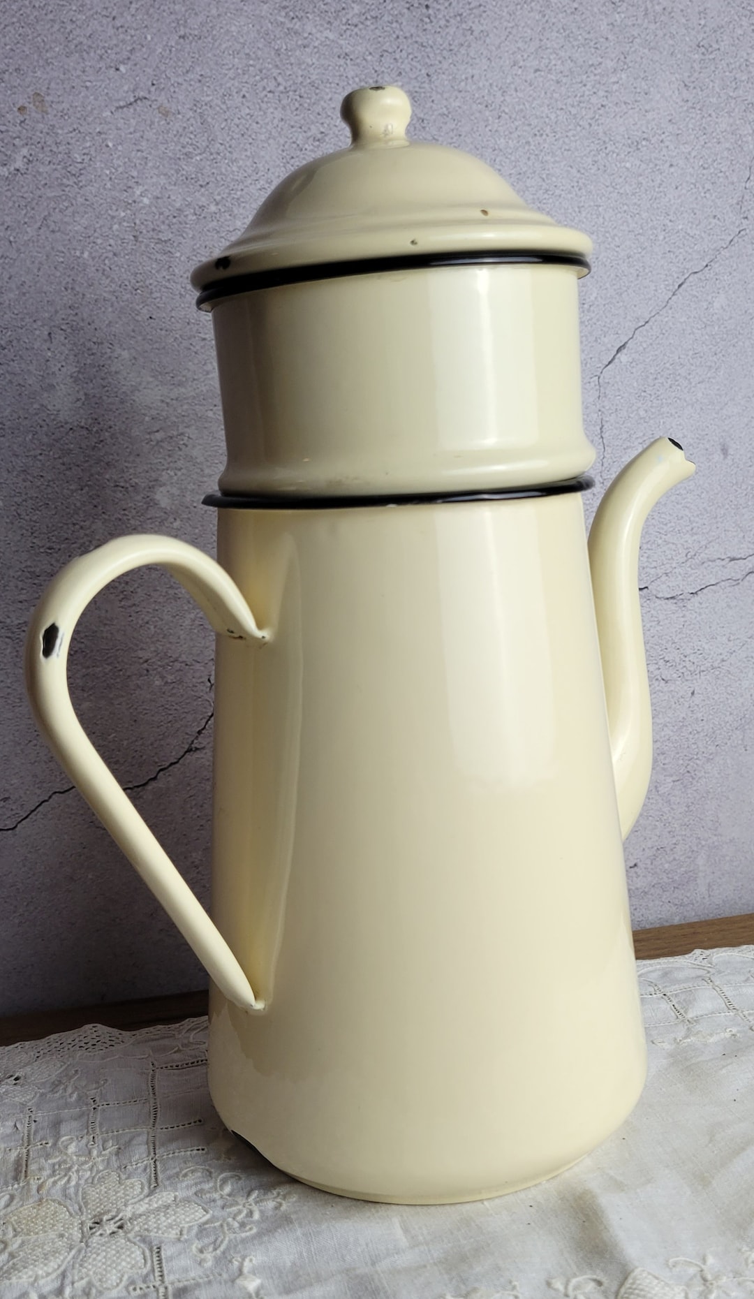 Enamel French Coffee Pot, Cafetiere,cream Enamel, Vintage Kitchenalia ...