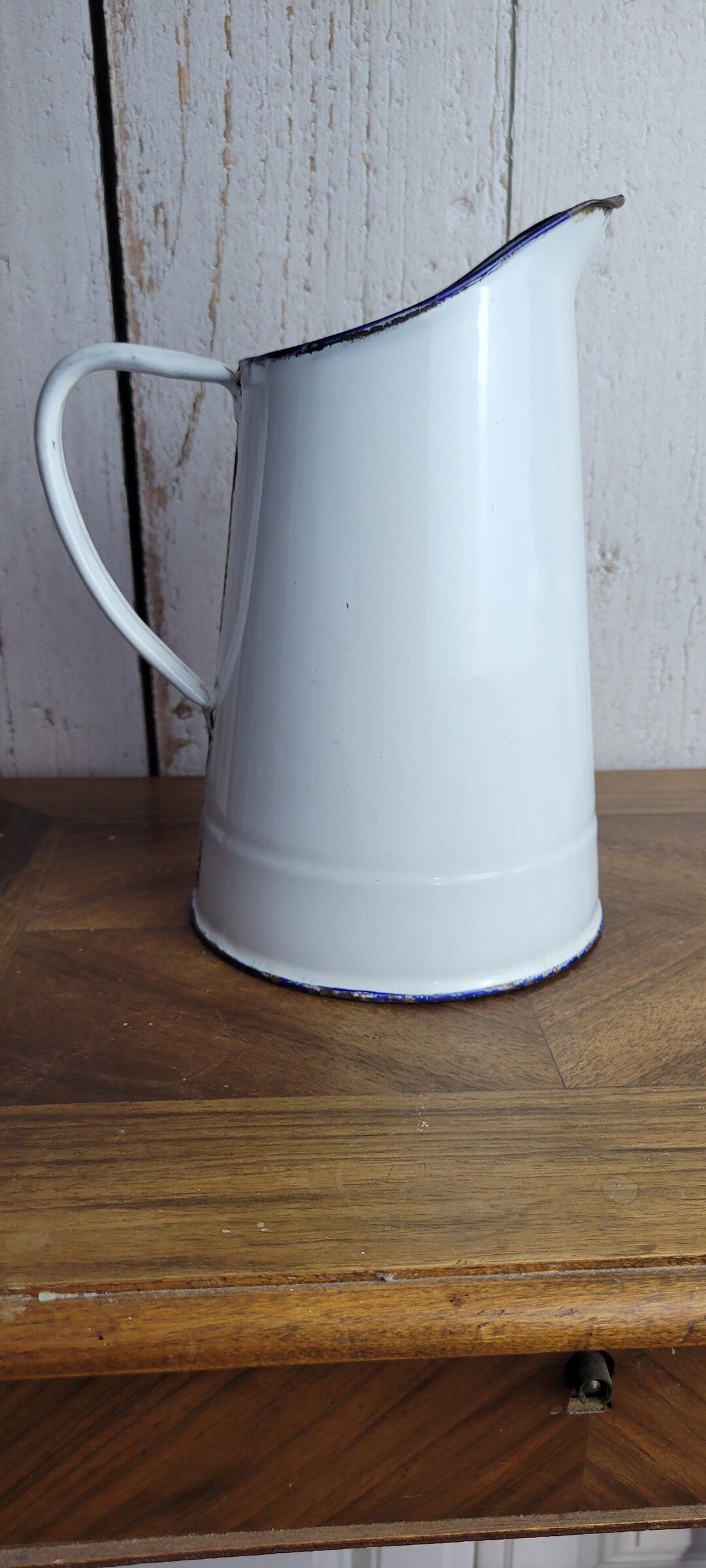 French Enamel Milk Pitcher, White Enamel Jug, Antique Enamelware, Milk ...