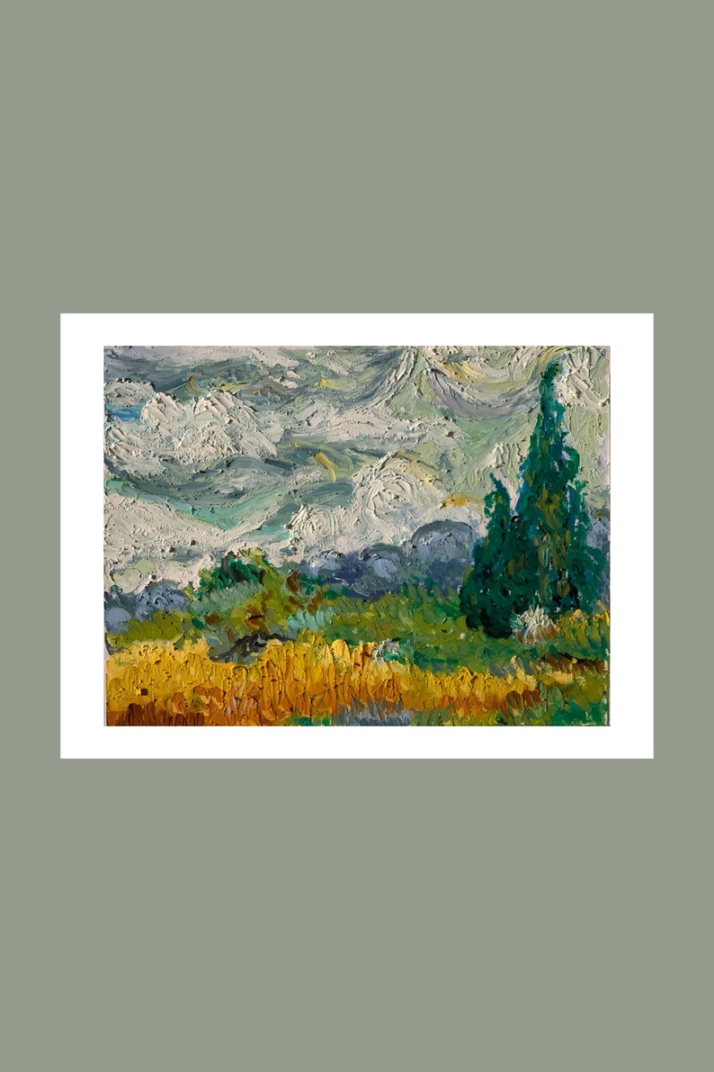Oil Pastel Painting 'wheat Field With Cypresses' - Etsy