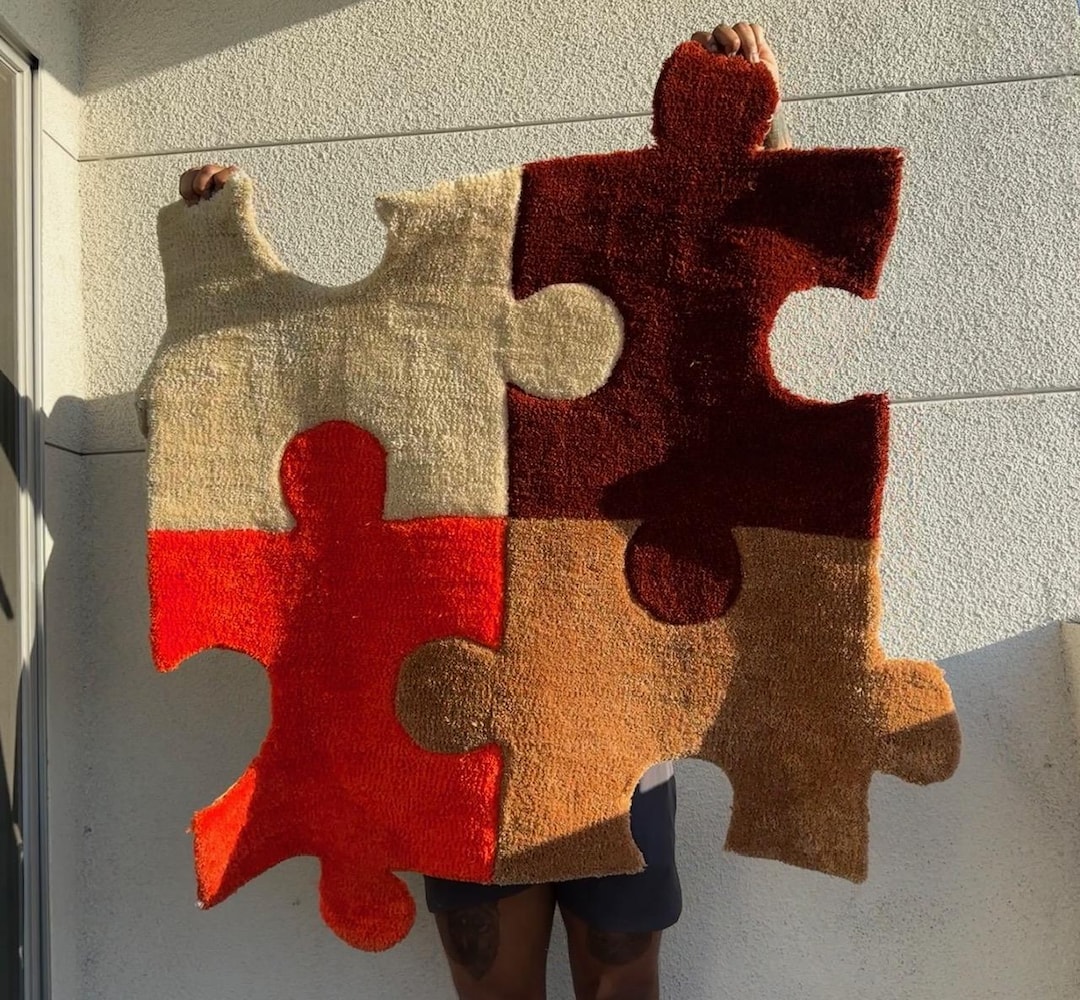 Custom Handmade Puzzle Piece Rug – Tufted Jigsaw Carpet for Home Decor ...