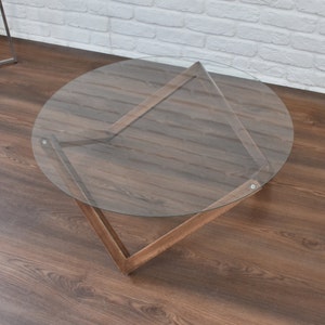 Solid Wood Walnut Low Round Coffee Tables With Unbreakable Glass Table ...