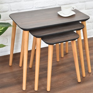 Wooden Nesting Table Set of 3, Mid Century Modern Table, Solid Wood ...
