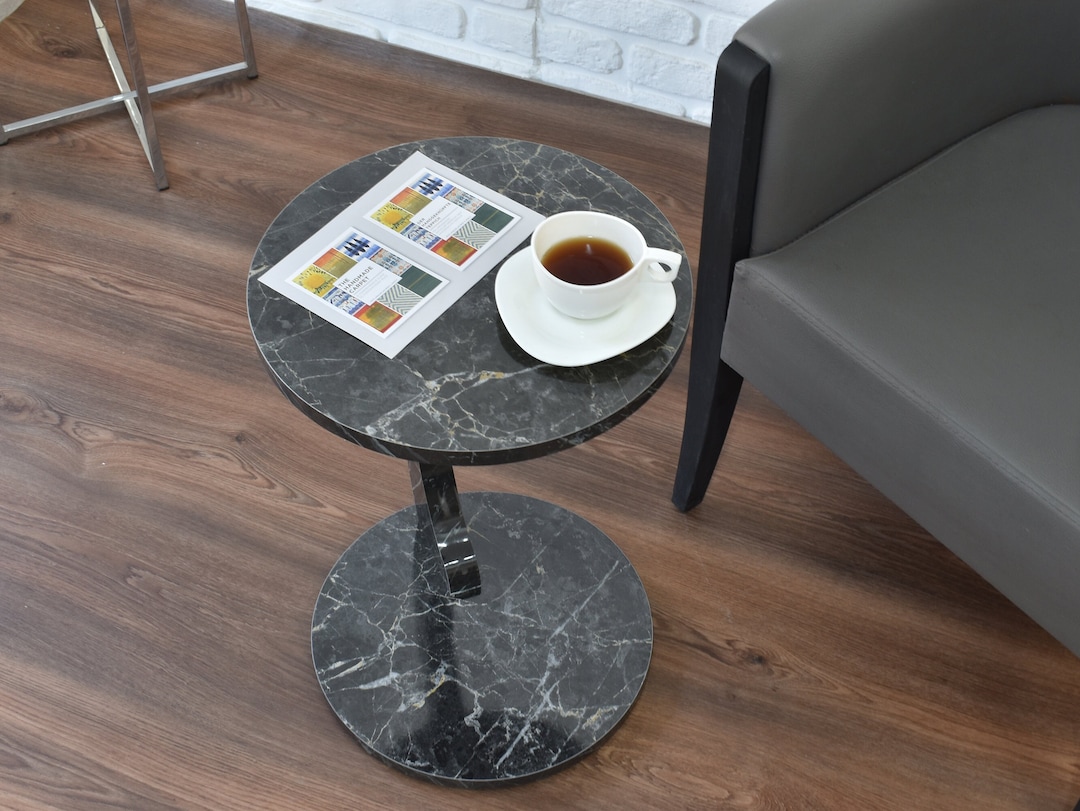 C Shaped Round Table WHEELED / Black Round Coffee Table for Living Room ...