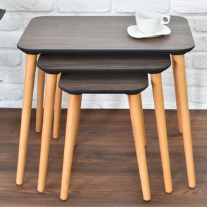 Wooden Nesting Table Set of 3, Mid Century Modern Table, Solid Wood ...