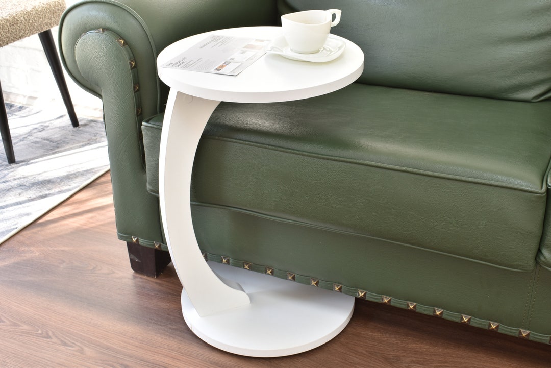 Modern Couch Table in White / C Shape Coffee End Table / Round Side ...
