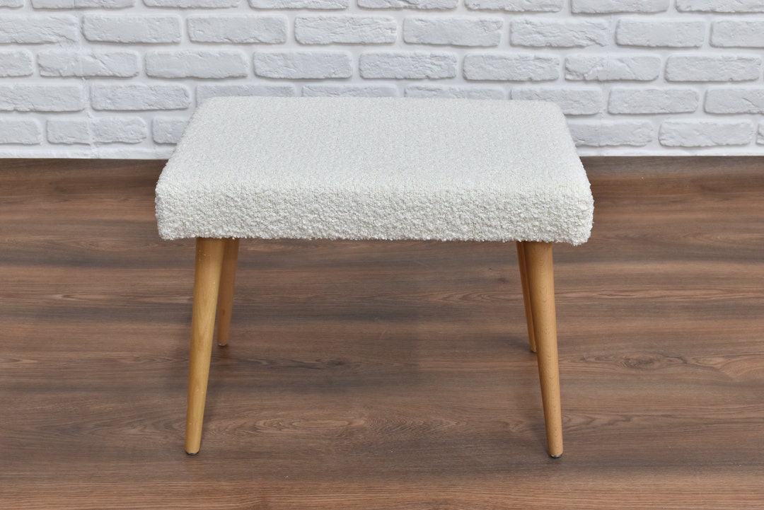 White Wooden Stool，small Stool，17" Tall Upholstered Stool，accent Table ...