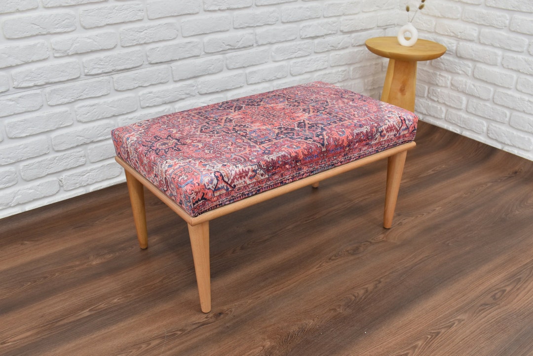Ottoman Upholstered Bench, Handmade Furniture, Turkish Rug Bench, Aztec ...