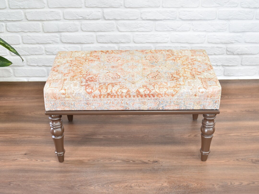 Boho / Entry Bench / Sitting Chair / Wooden Legs / Footstool / Wood ...