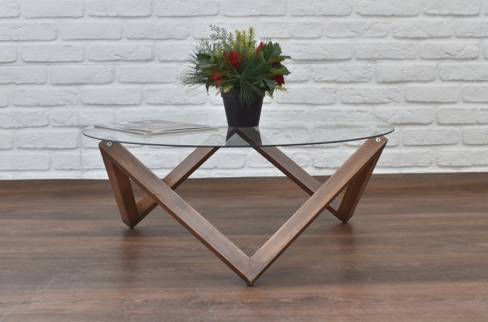 Solid Wood Walnut Low Round Coffee Tables With Unbreakable Glass Table ...