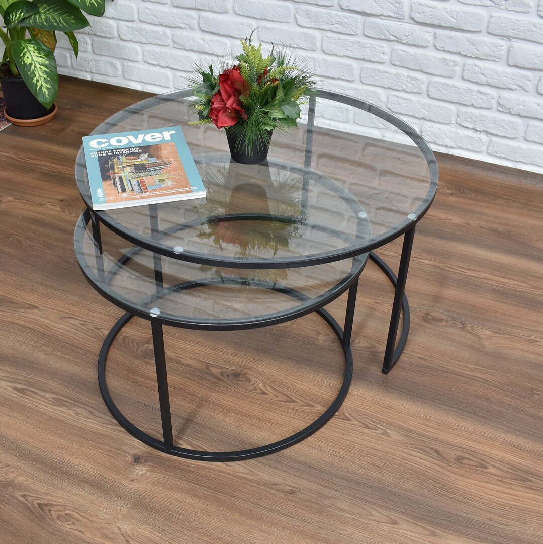 Glass-topped Coffee Table , Modern Center Table SET of 2 , Unbreakable ...