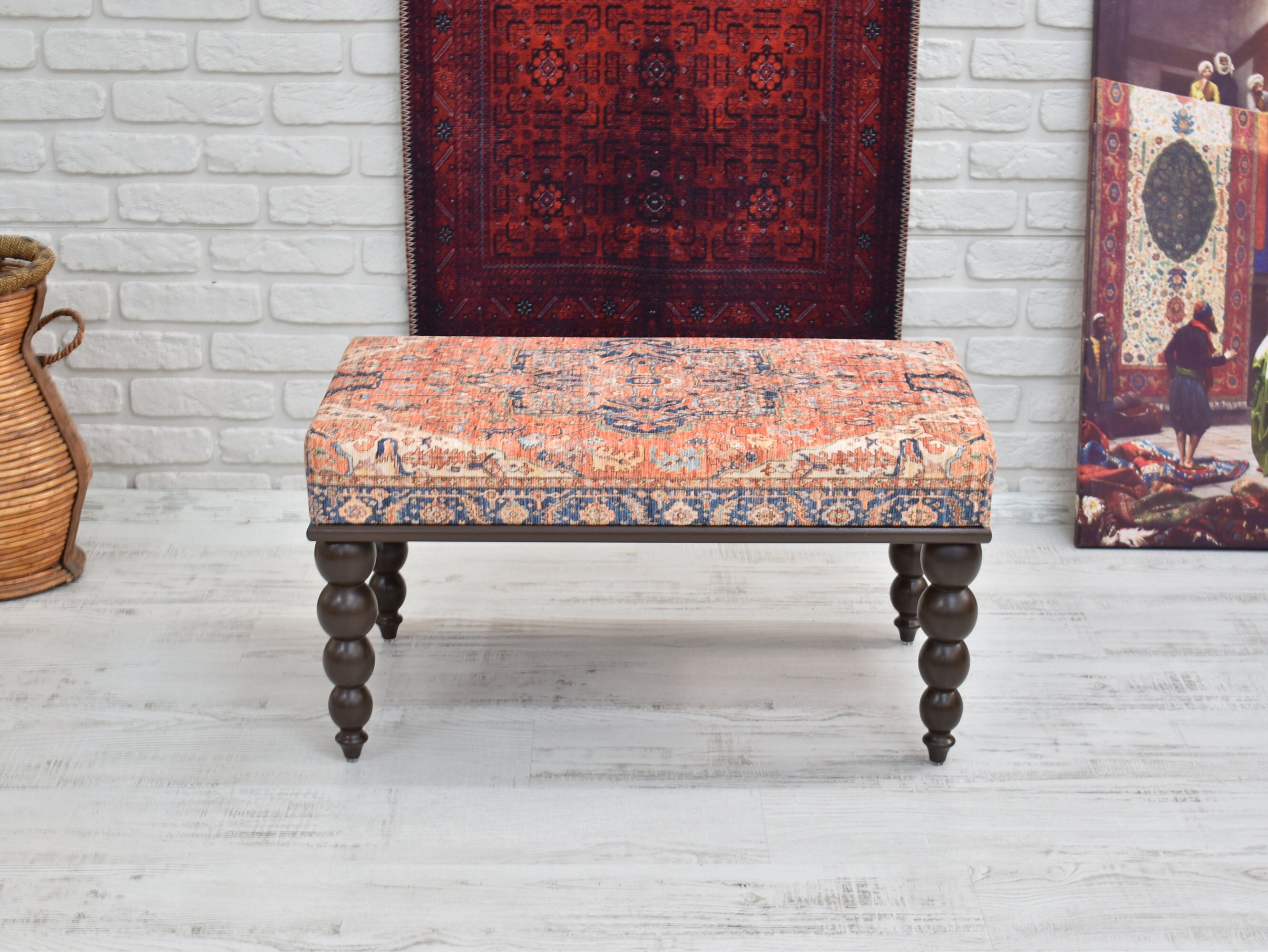 Ottoman Rug Bench / Turkish Rug Ottoman / Upholstered Bench / - Etsy