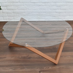 Large Unbreakable Glass Coffee W/ Natural Wooden Base in Modern Style ...