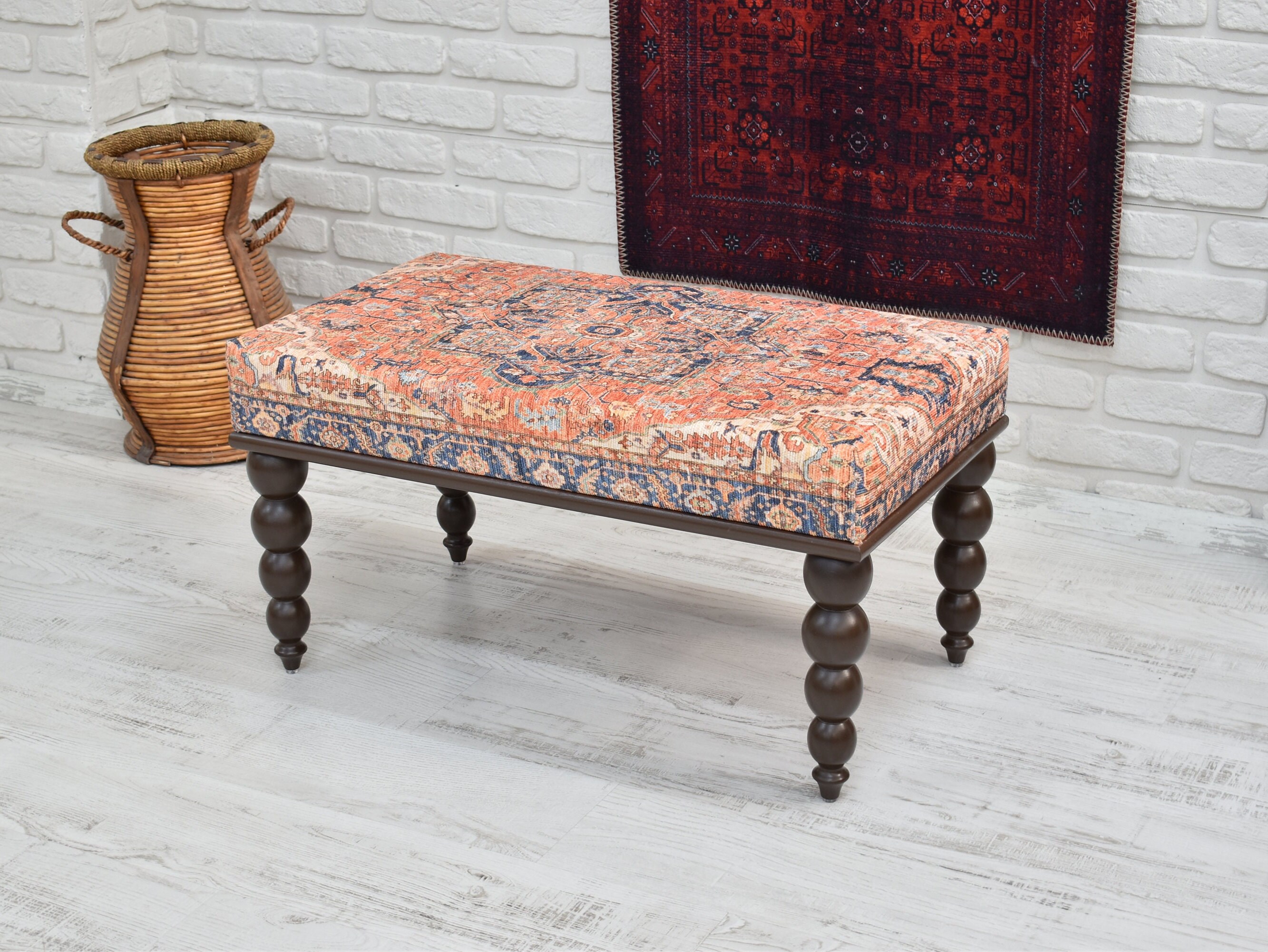 Ottoman Rug Bench / Turkish Rug Ottoman / Upholstered Bench / - Etsy