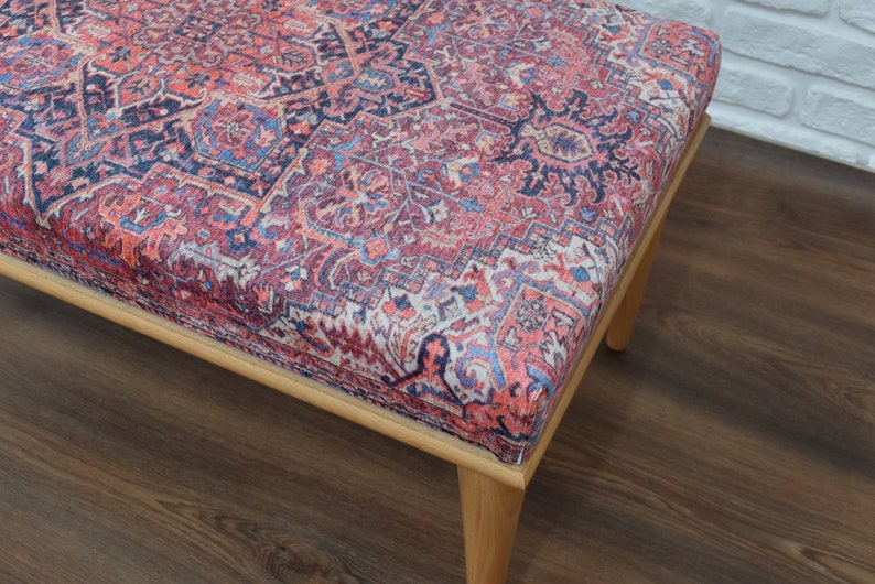 Ottoman Upholstered Bench, Handmade Furniture, Turkish Rug Bench, Aztec ...