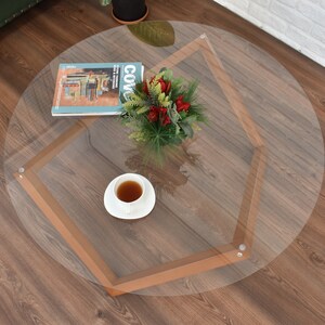 Large Unbreakable Glass Coffee W/ Natural Wooden Base in Modern Style ...