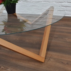 Large Unbreakable Glass Coffee W/ Natural Wooden Base in Modern Style ...