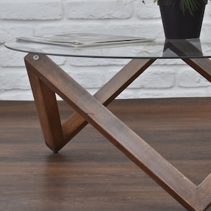 Solid Wood Walnut Low Round Coffee Tables With Unbreakable Glass Table ...