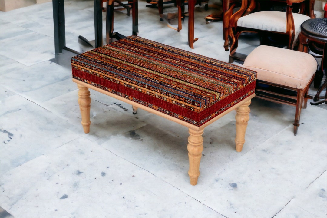 Turkish Rug Bench, Bedroom Ottoman Bench 18x18x32, Kilim Rug Bench ...