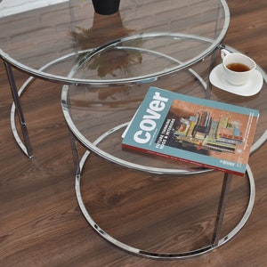 Elegant Large Coffee Tables, SET OF 2, Unbreakable Glass Table Top on ...
