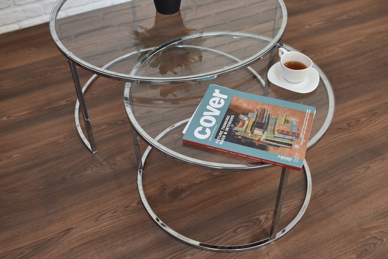 Elegant Large Coffee Tables, SET OF 2, Unbreakable Glass Table Top on ...