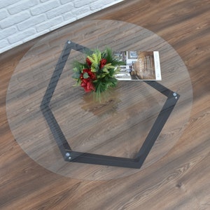 Large Unbreakable Glass Coffee W/ Natural Wooden Base in Modern Style ...