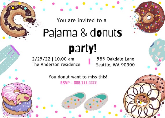 Donut and Pajamas Party Invitation - Etsy