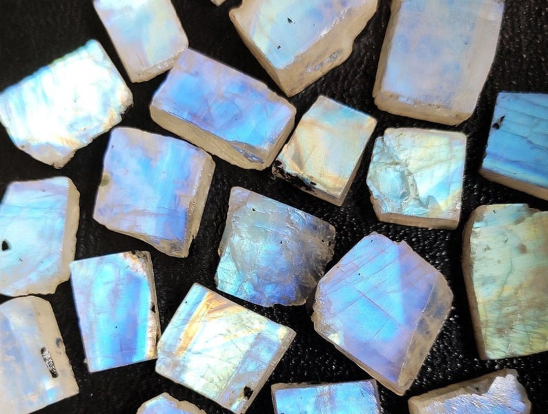 10 Pieces Rainbow Moonstone Rough 12-14 Mm,natural Rainbow Raw Gemstone ...
