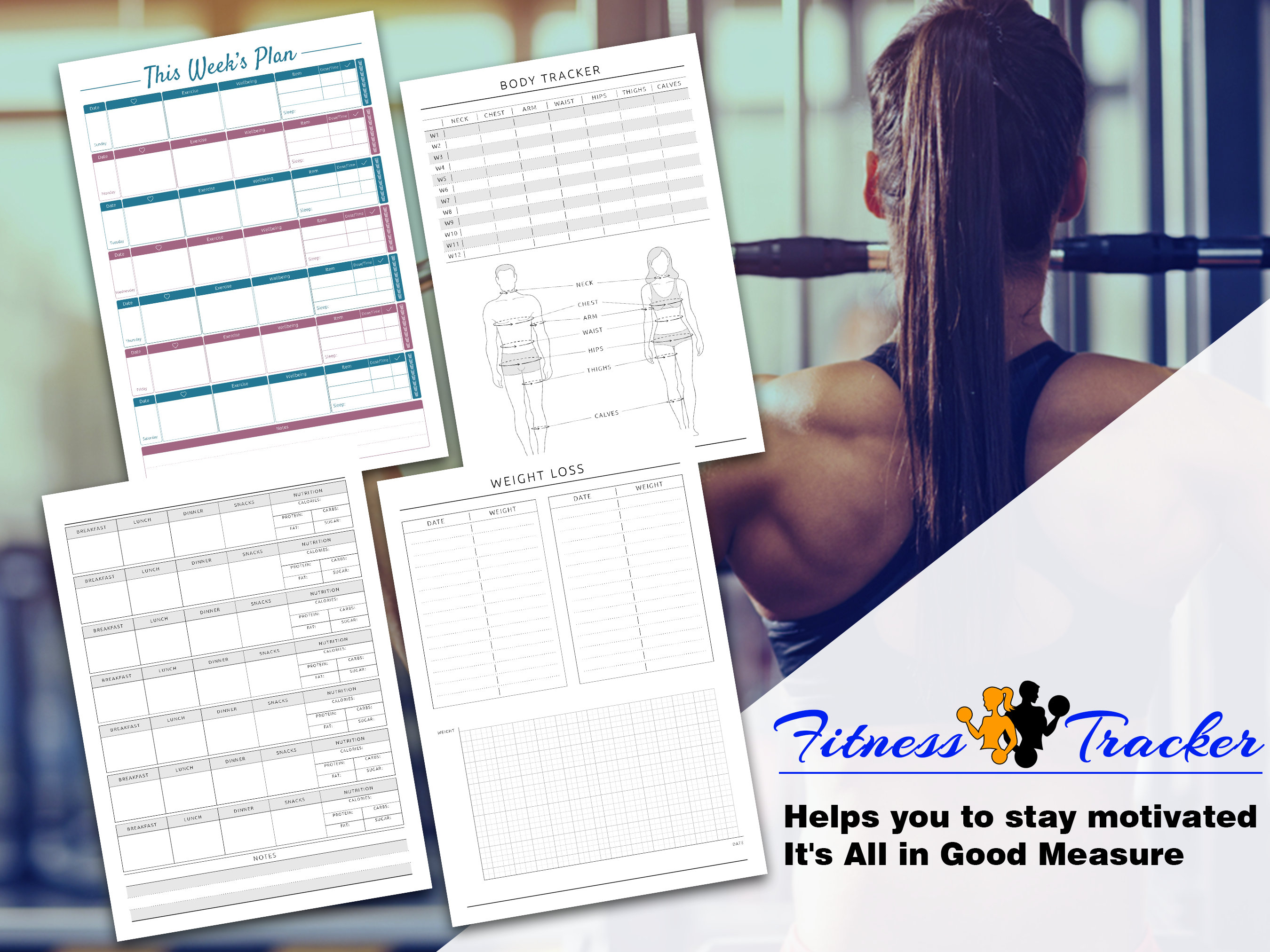 10 Professionally Designed PRINTABLE Fitness Trackers, Wellness Planner ...