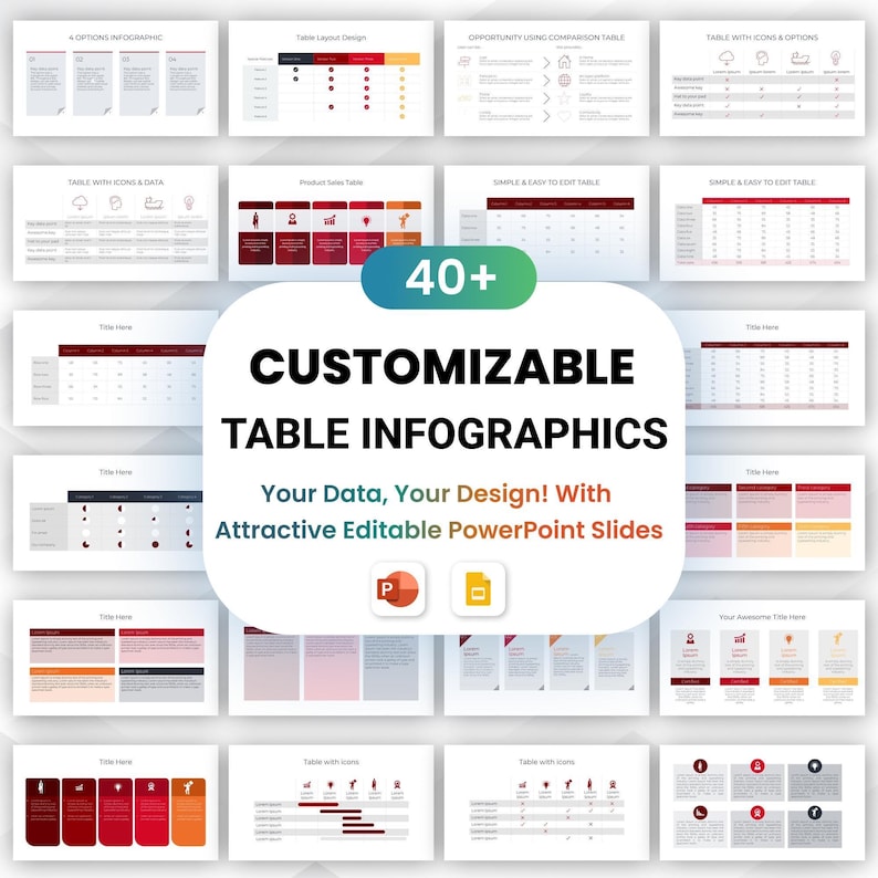 40+ Table Infographics Powerpoint Slides | Customizable Table Templates ...