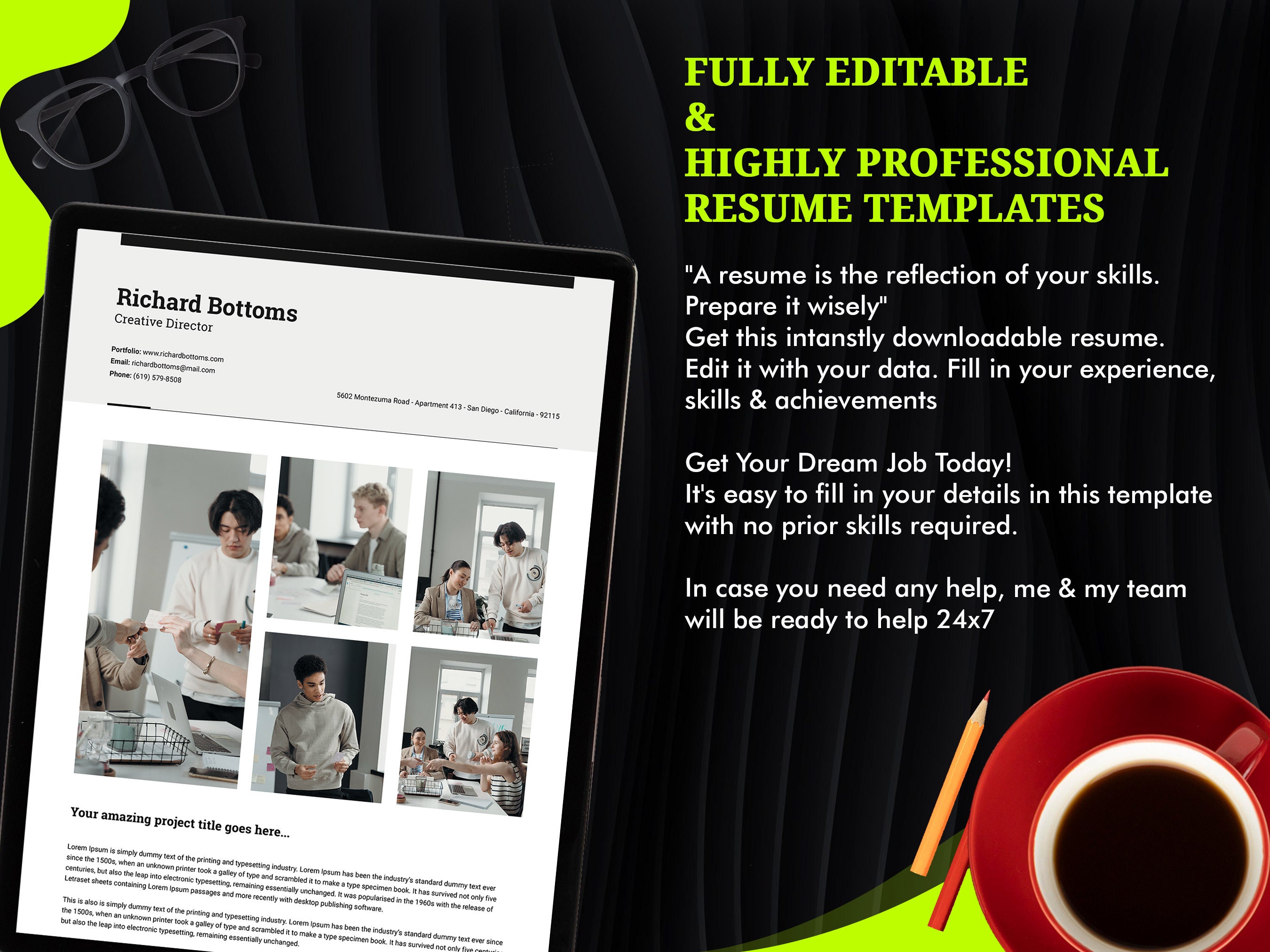 Editable Modern Resume Template, Clean Design, MS Word, Google Docs ...