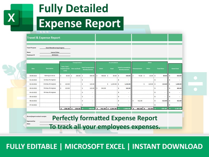 Expense Report All in One Excel Sheet Template | Company Employee ...