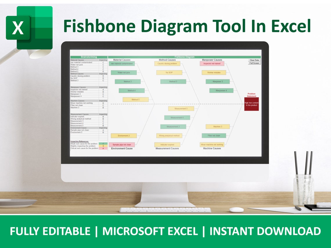 Professional Fishbone Diagram Excel Sheet Template for Root Cause ...
