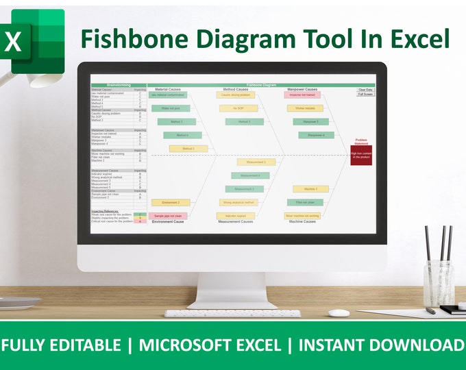 Professional Fishbone Diagram Excel Sheet Template for Root Cause ...