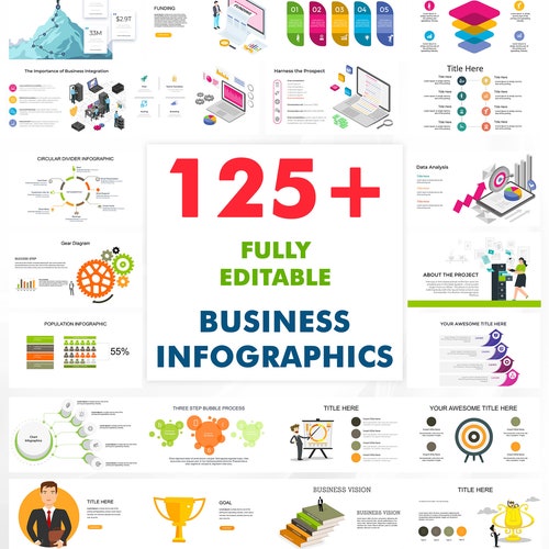 125 Fully Editable BUSINESS INFOGRAPHICS Corporate Pitches - Etsy