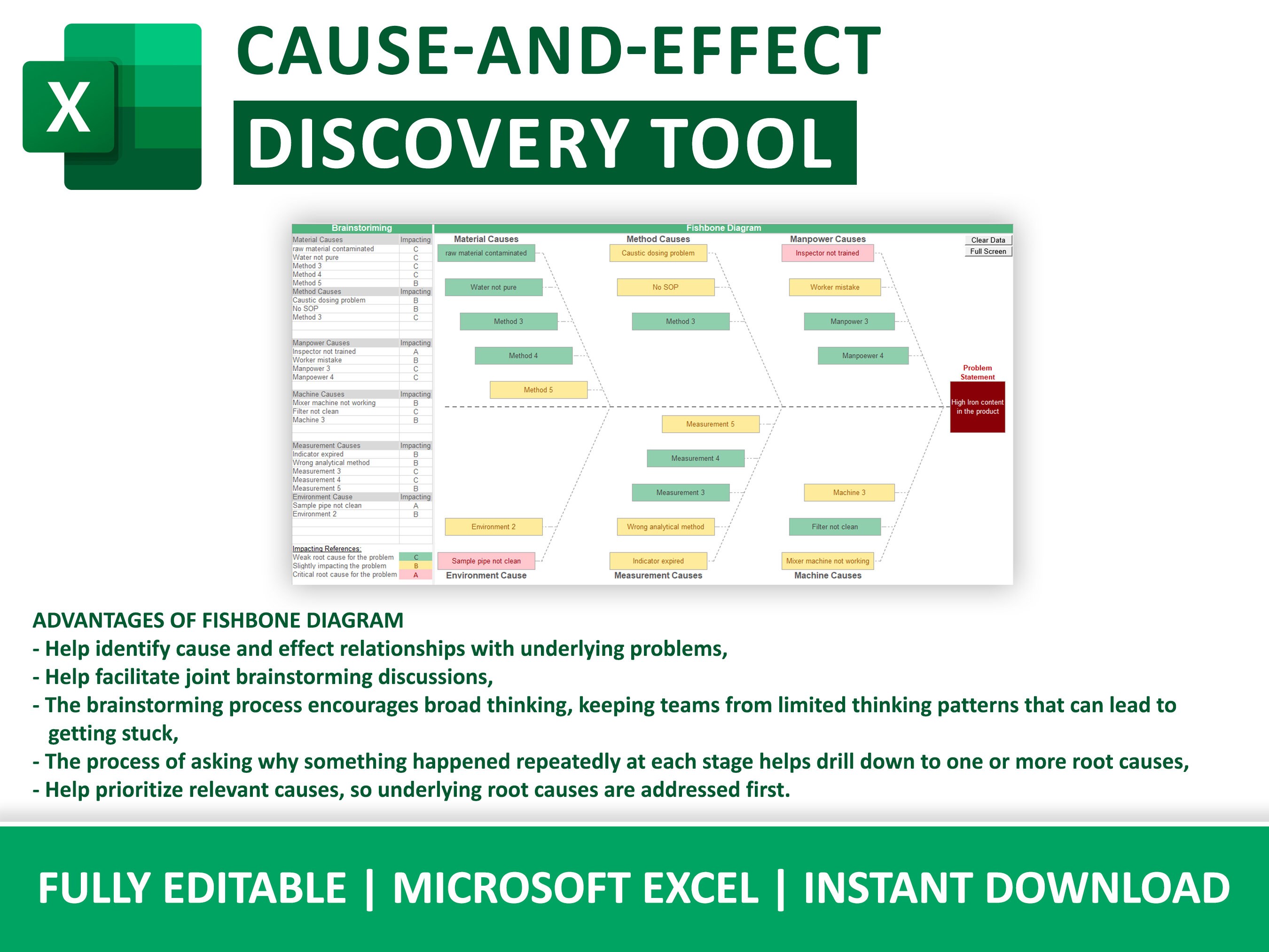 Professional Fishbone Diagram Excel Sheet Template for Root Cause ...