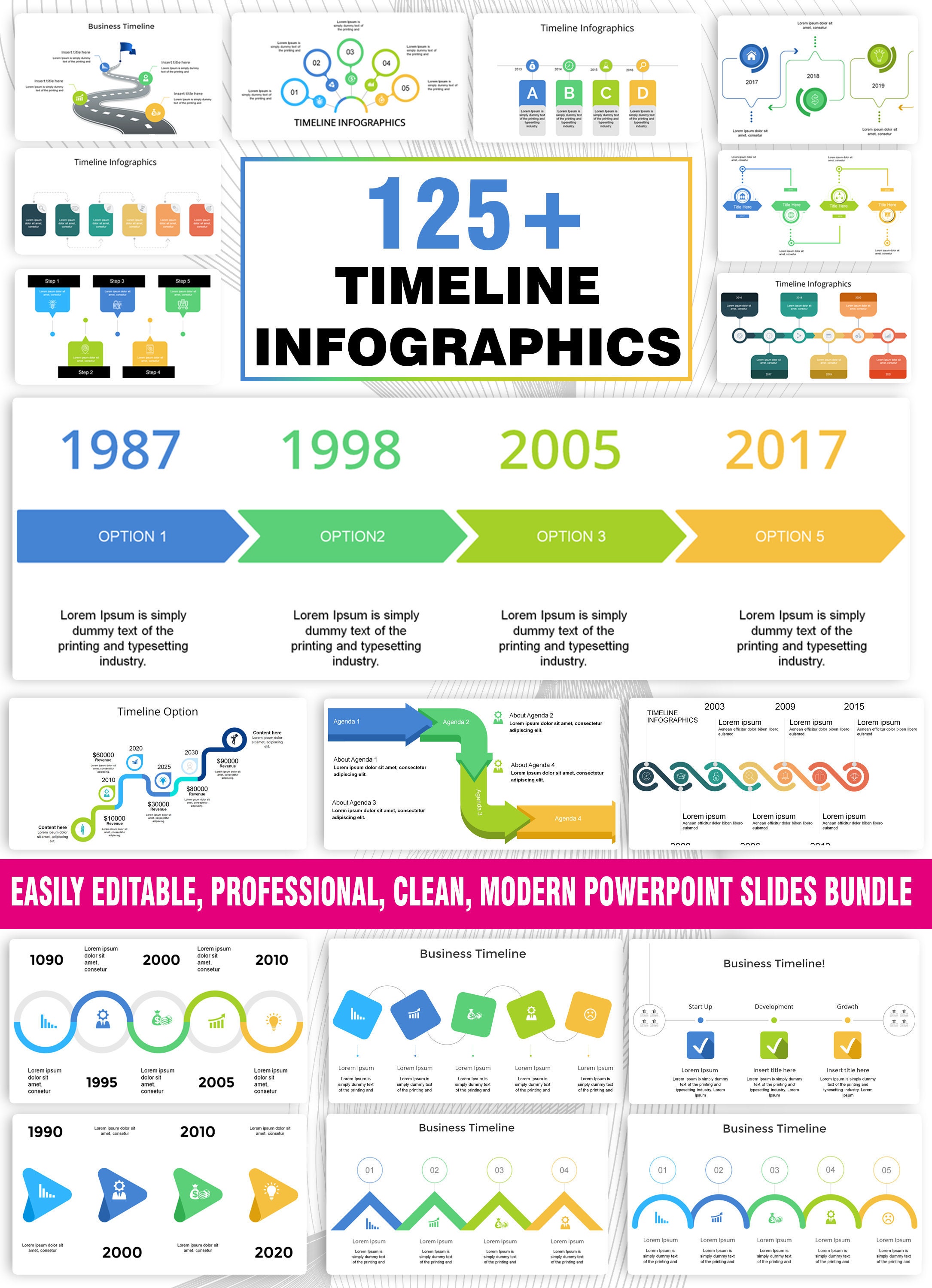 125 Fully Editable TIMELINE INFOGRAPHICS Time Saver Powerpack ...