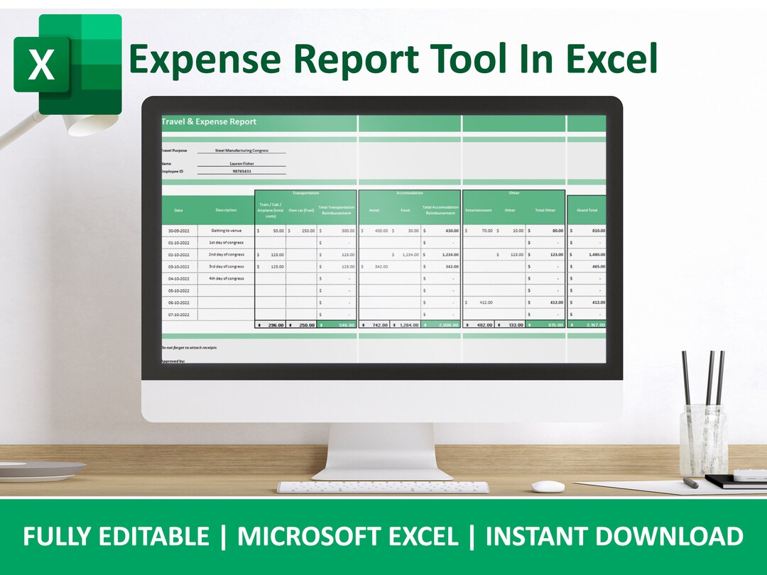 Expense Report All in One Excel Sheet Template | Company Employee ...
