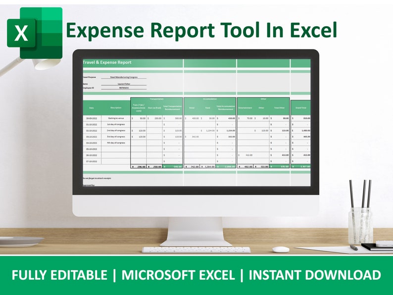Expense Report All in One Excel Sheet Template | Company Employee ...