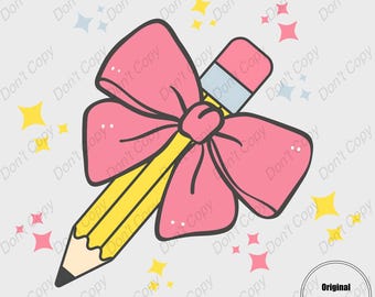 Coquette Pencil With Pink Bow Png, Back to School Png, Coquette Teacher ...
