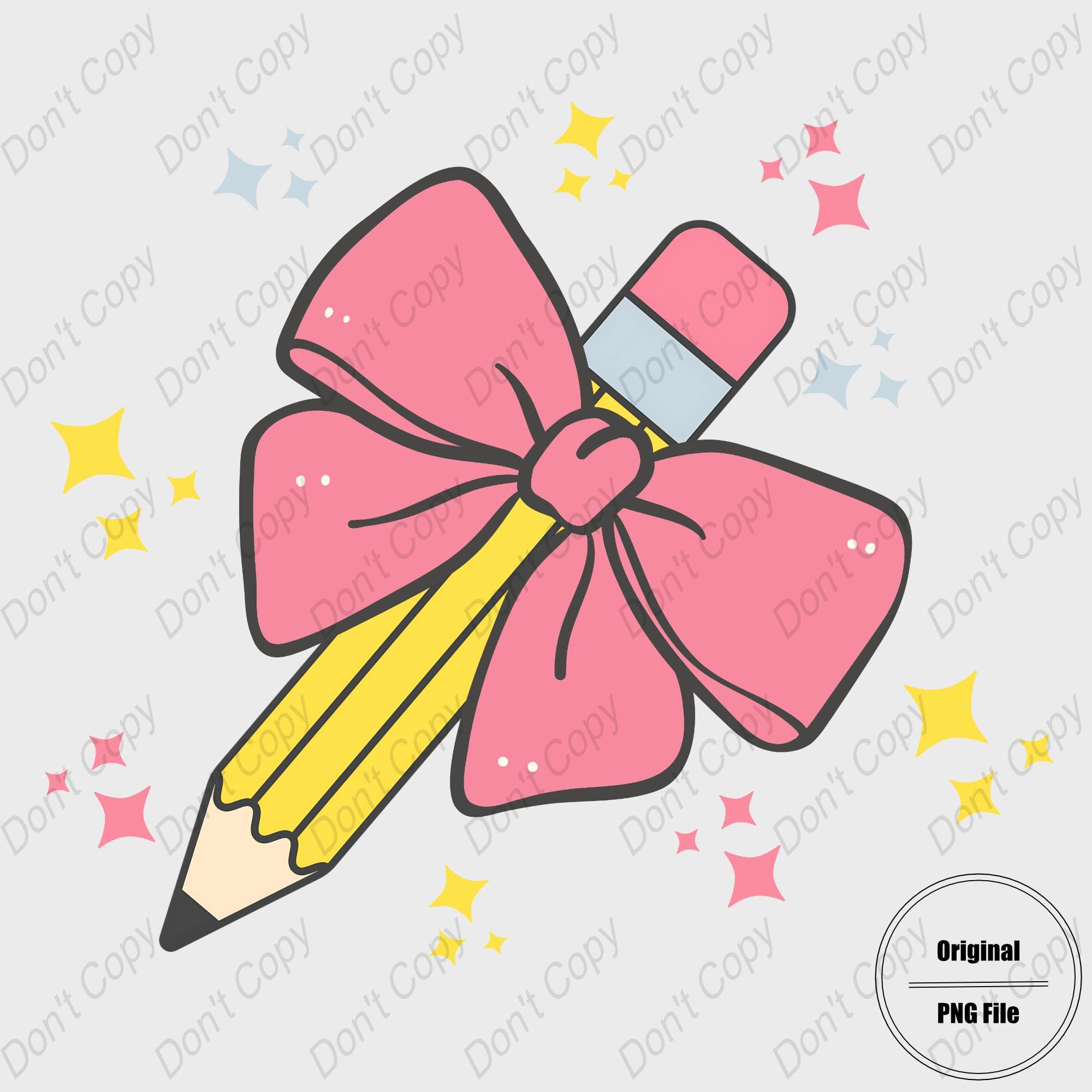 Coquette Pencil With Pink Bow Png, Back to School Png, Coquette Teacher ...