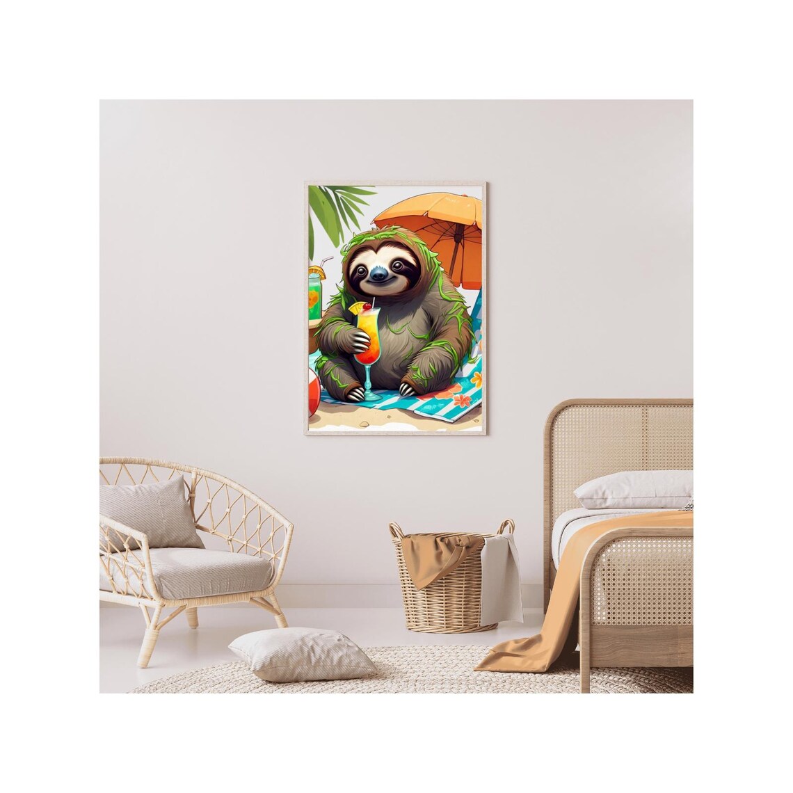 Sloth on Vacation, Funny Wall Art, Framed Canvas Wall Art, Fun Gifts ...