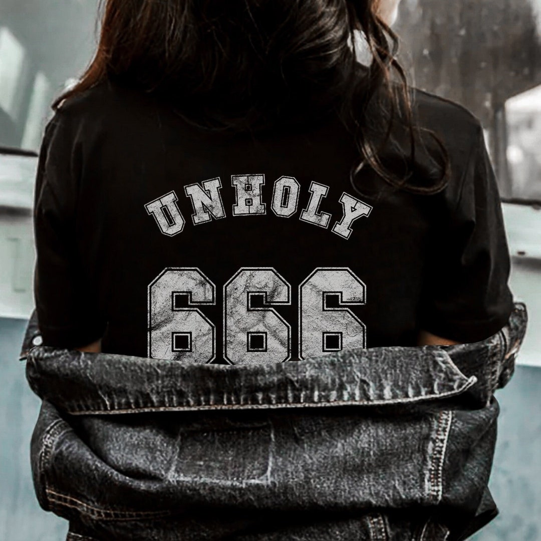 Back Print Unholy 666 Goth Emo Girl T-shirt. Black Satanic Edgy Short ...