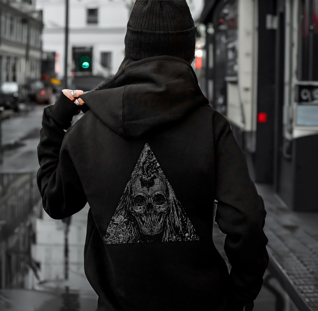 Skull Head Hoodie Gothic Horror Sweatshirt With Mystery Triangle Design ...