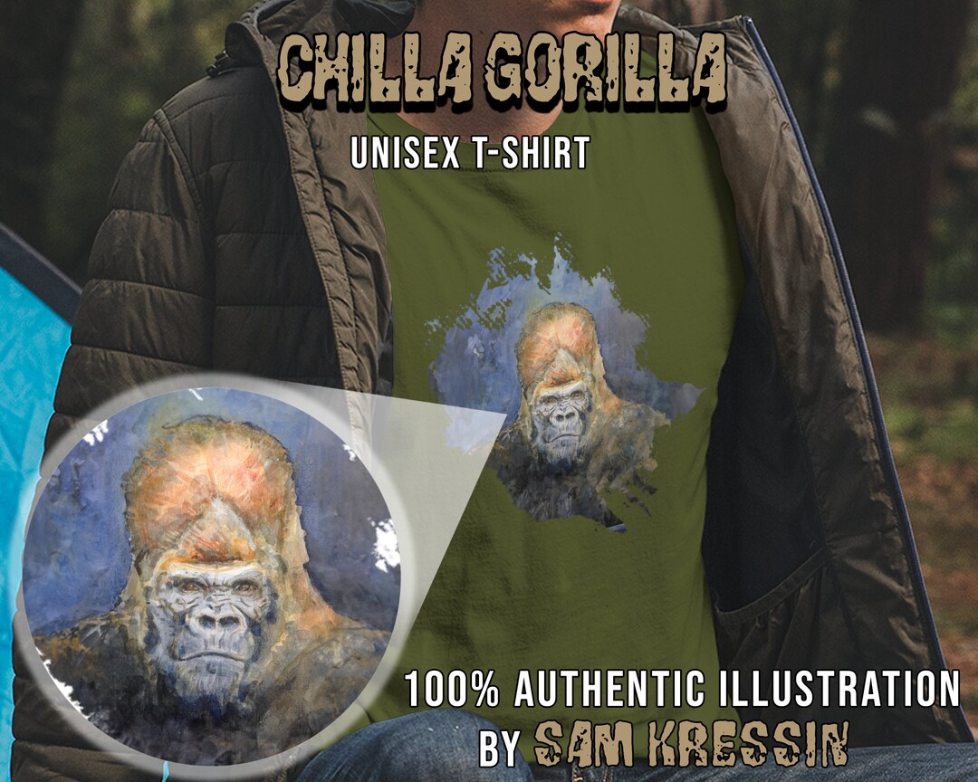 Chilla Gorilla Watercolor Artwork Unisex T-shirt Gorilla Themed Shirt ...