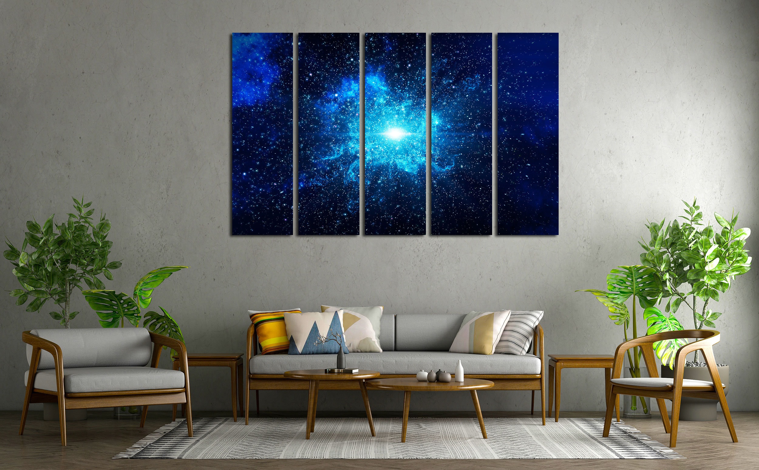 Bright Blue Star on Extra Large Panel Set Popular Space Wall Decor in ...