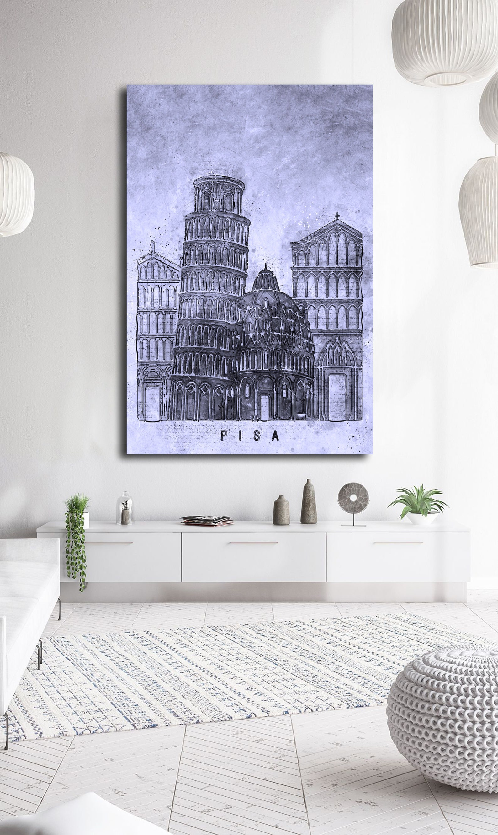 Pisa Skyline Watercolor Wall Art, Pisa Italy Canvas Art Prints, Pisa ...
