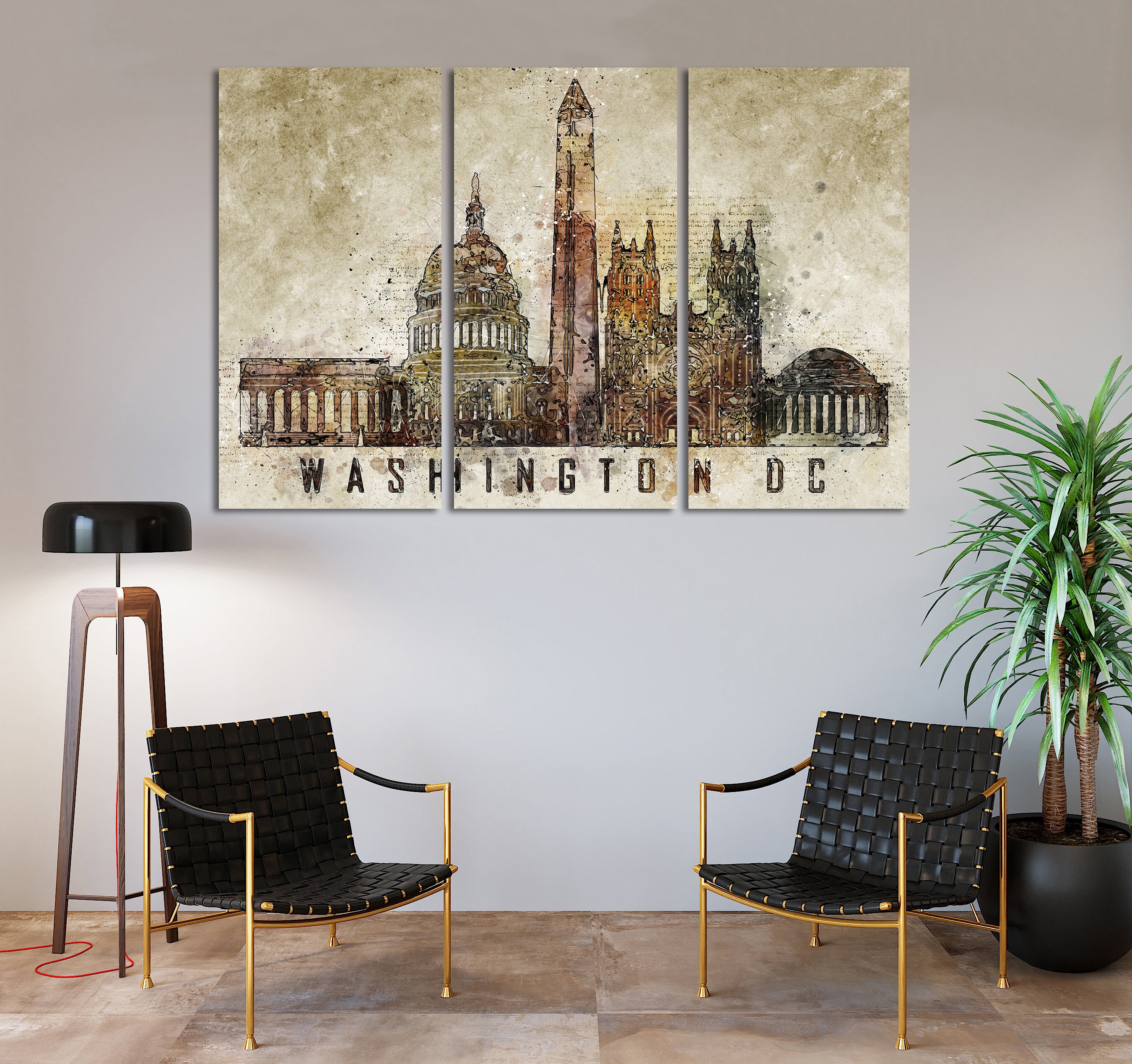 Washington Watercolor Wall Art Canvas, Washington Skyline Art Print ...